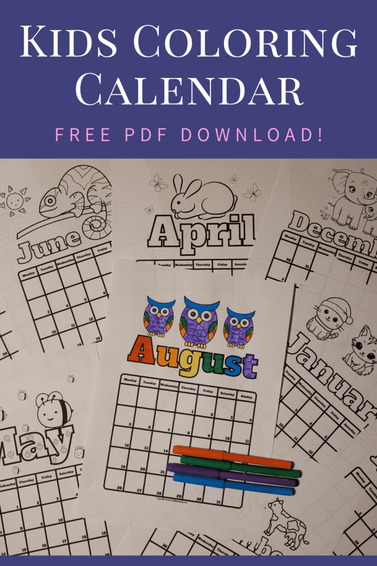 FREE Printable Animal Coloring Calendar
