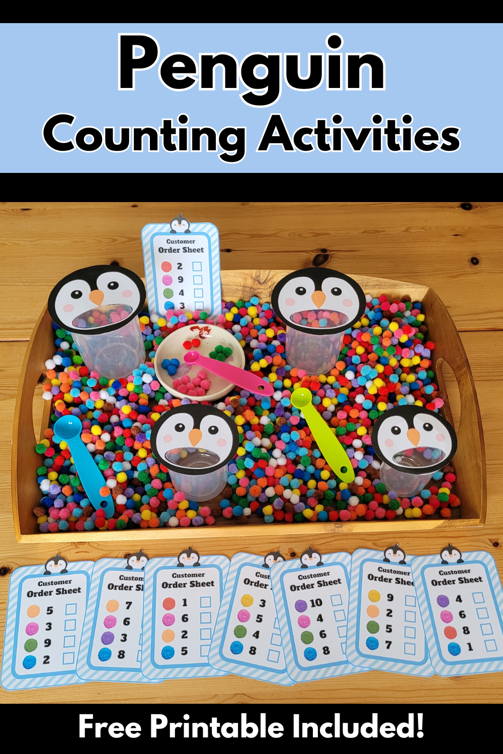Penguin Sensory Bin & FREE Printable Penguin Counting Activities