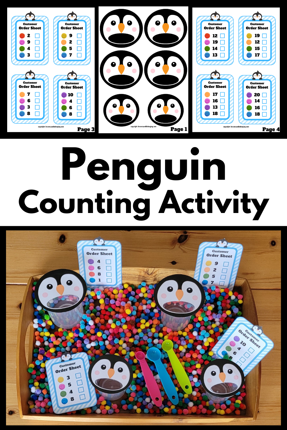 Penguin Sensory Bin & FREE Printable Penguin Counting Activities