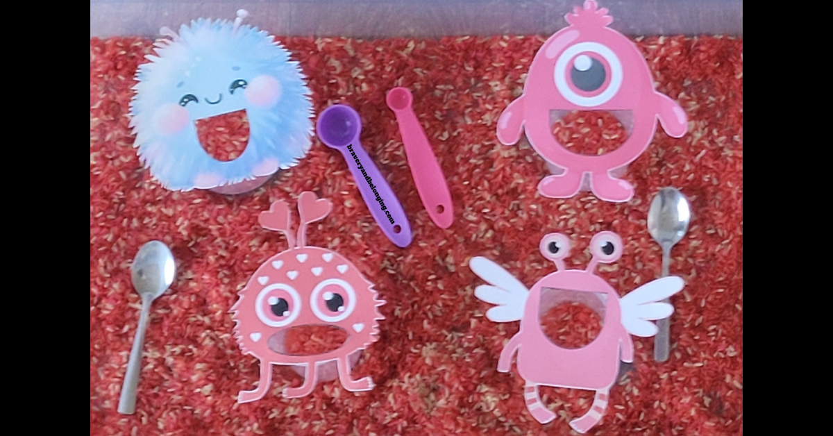 Valentines Day Sensory Bin : Feed the Love Monsters