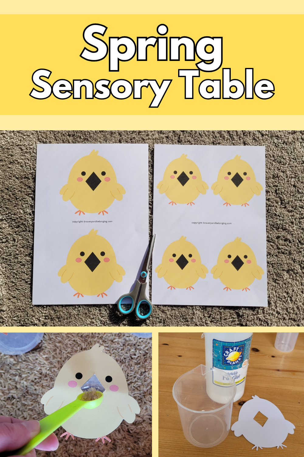 Easy Spring Sensory Bin - Feed the Hungry Chicks