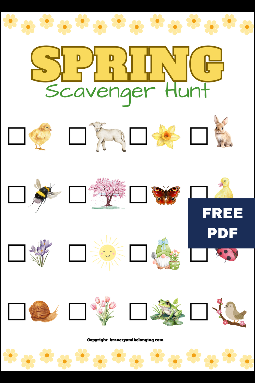 Spring Scavenger Hunt Free Printable for Kids