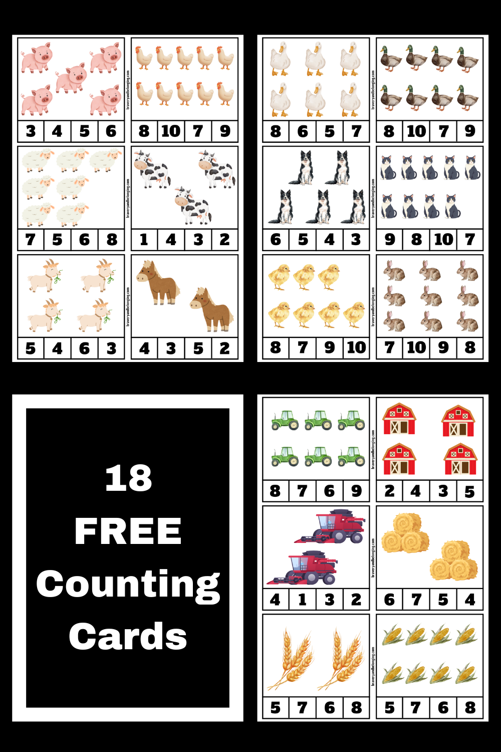 Farm Clip and Count Cards Free Printables