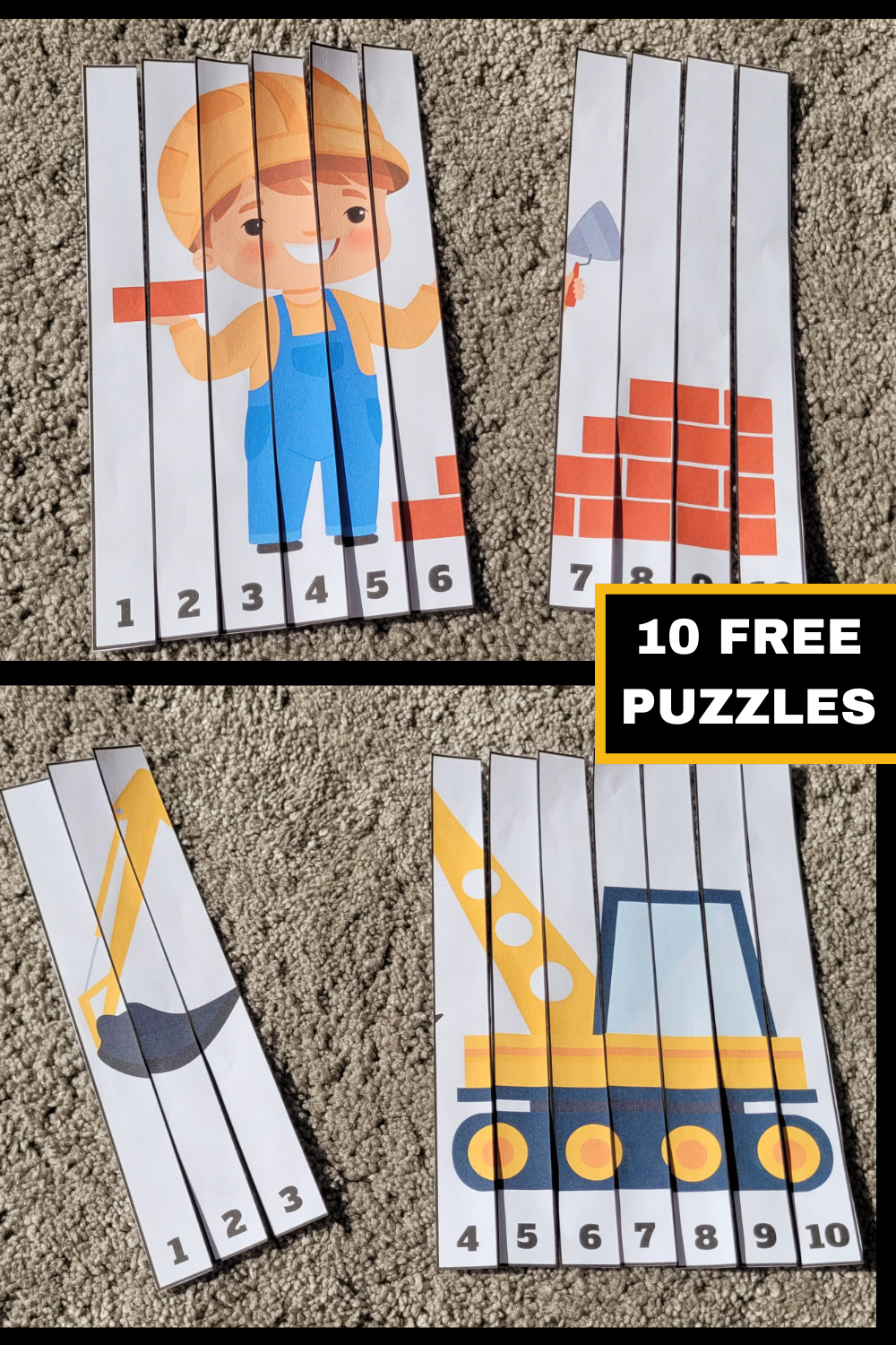 10 FREE Construction Number Puzzles 1-10