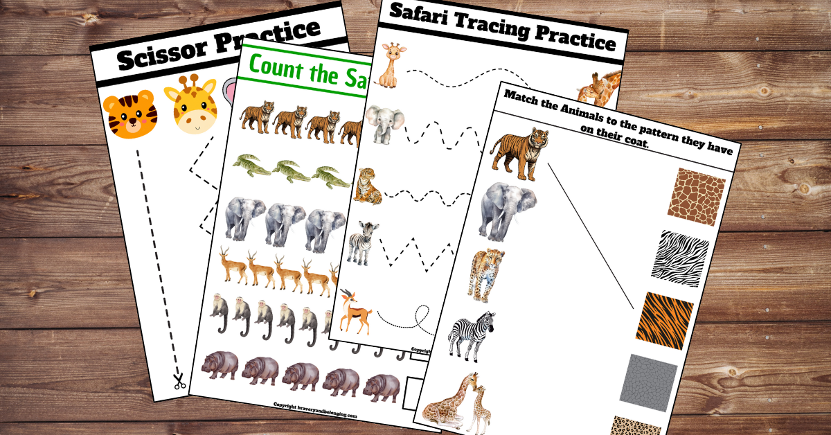 Safari Animals Printables for Preschoolers