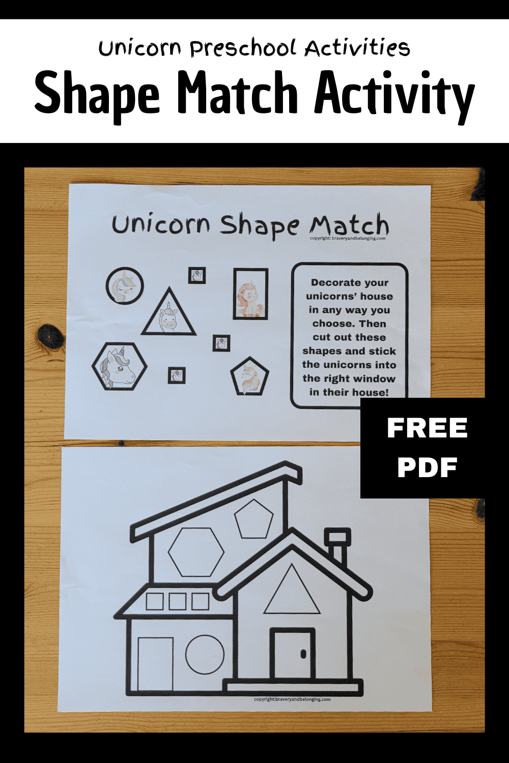 Free Unicorn Preschool Shape Activity