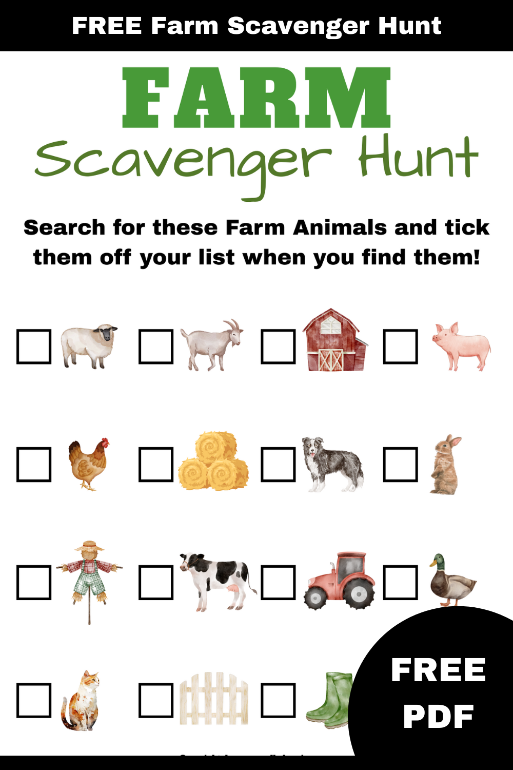 Free Farm Scavenger Hunt for Kids
